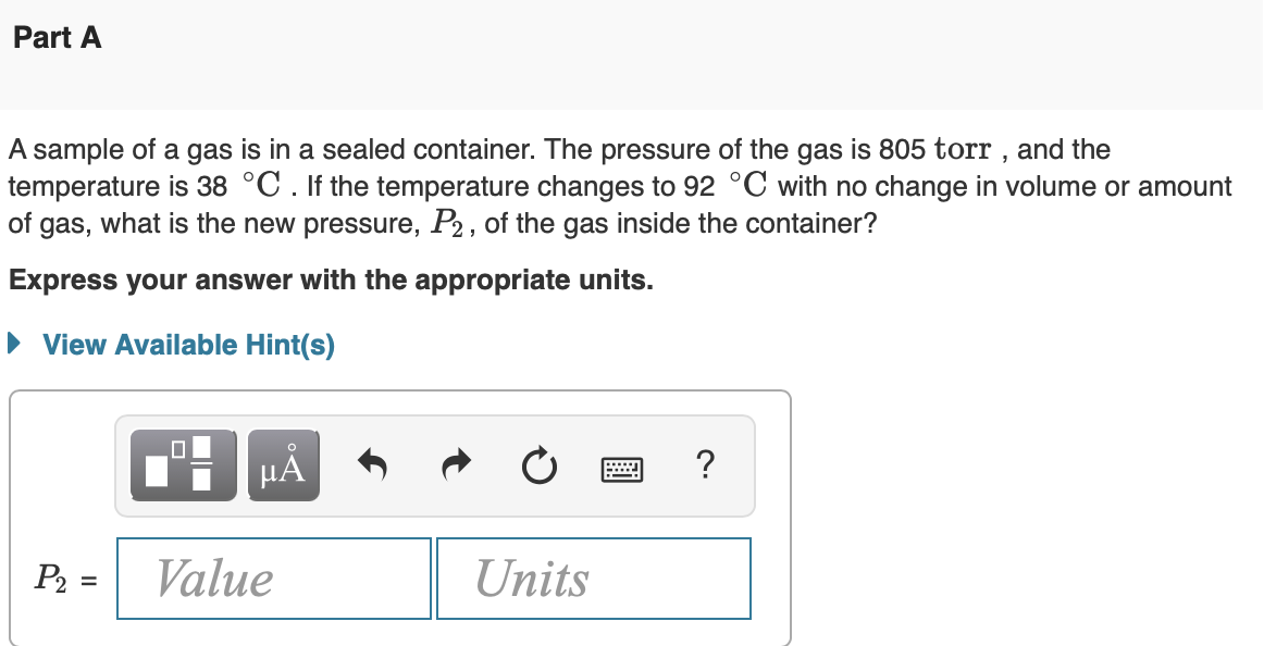 Solved A sample of a gas is in a sealed container. The | Chegg.com