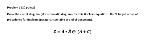 Solved Problem 1 (20 points) Draw the circuit diagram (aka | Chegg.com