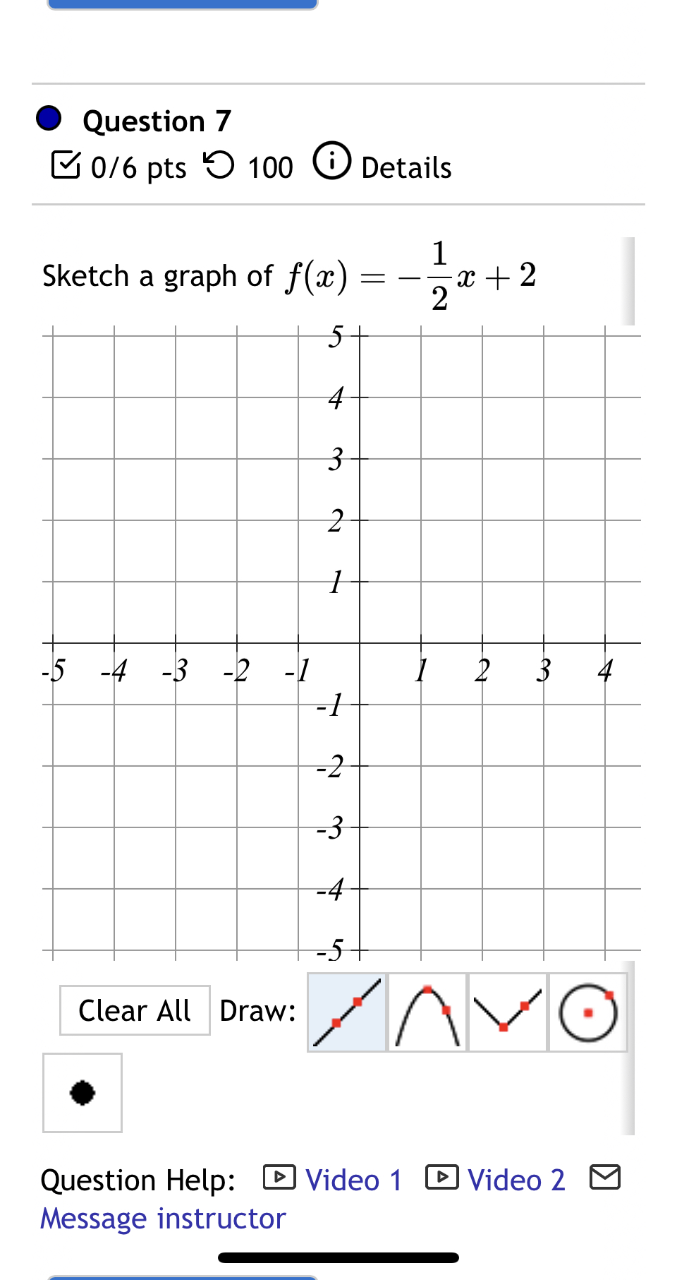 Solved Sketch a graph of f(x)=−21x+2 Draw: Question Help: | Chegg.com