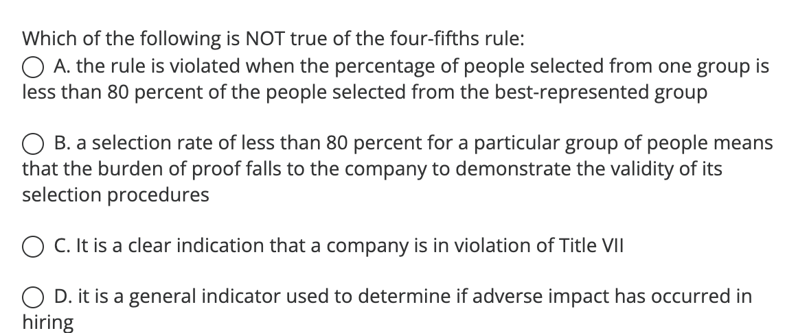 Solved Which of the following is NOT true of the four-fifths | Chegg.com