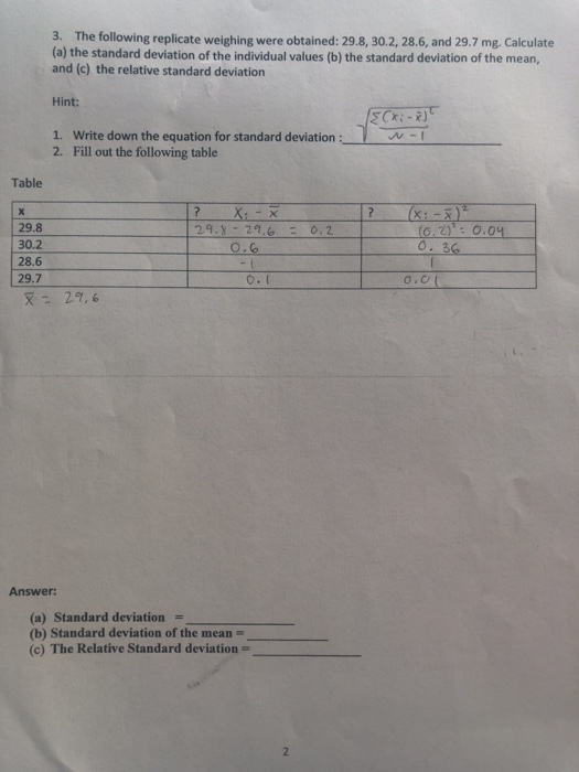 Solved 3. The following replicate weighing were | Chegg.com