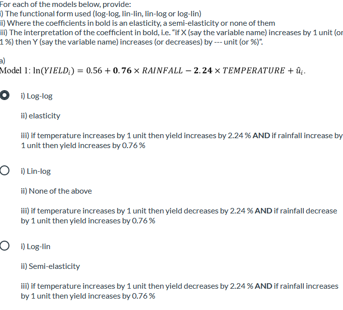Solved For each of the models below, provide: 1) The | Chegg.com
