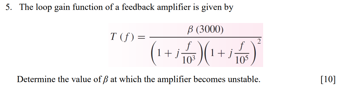 Solved 5. The loop gain function of a feedback amplifier is | Chegg.com