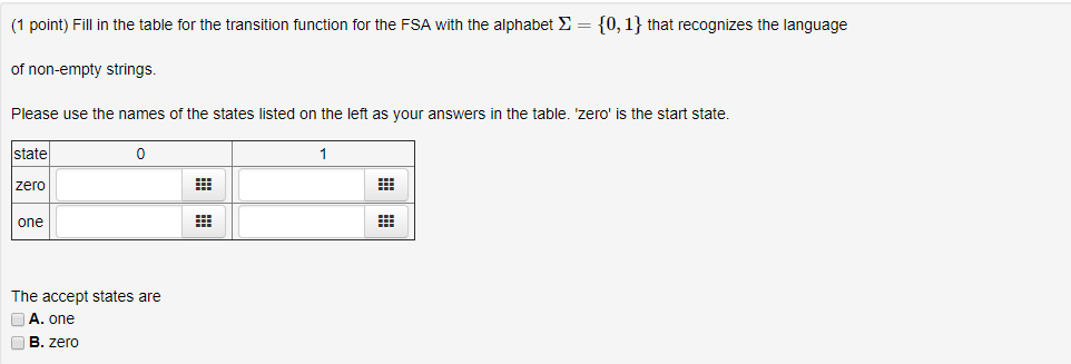 Solved (1 point) Fill in the table for the transition | Chegg.com