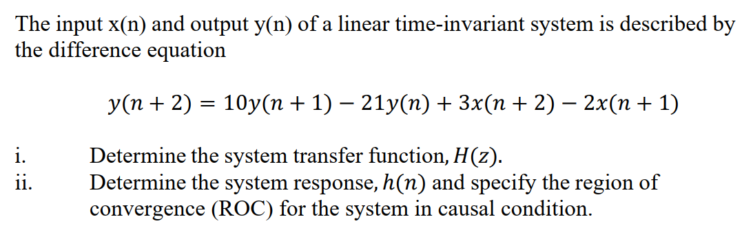 Solved The input x(n) and output y(n) of a linear | Chegg.com
