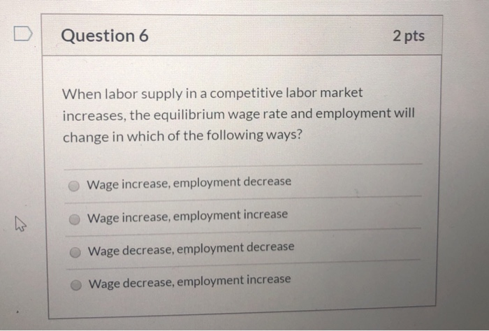 Solved DQuestion 6 2 pts When labor supply in a competitive | Chegg.com
