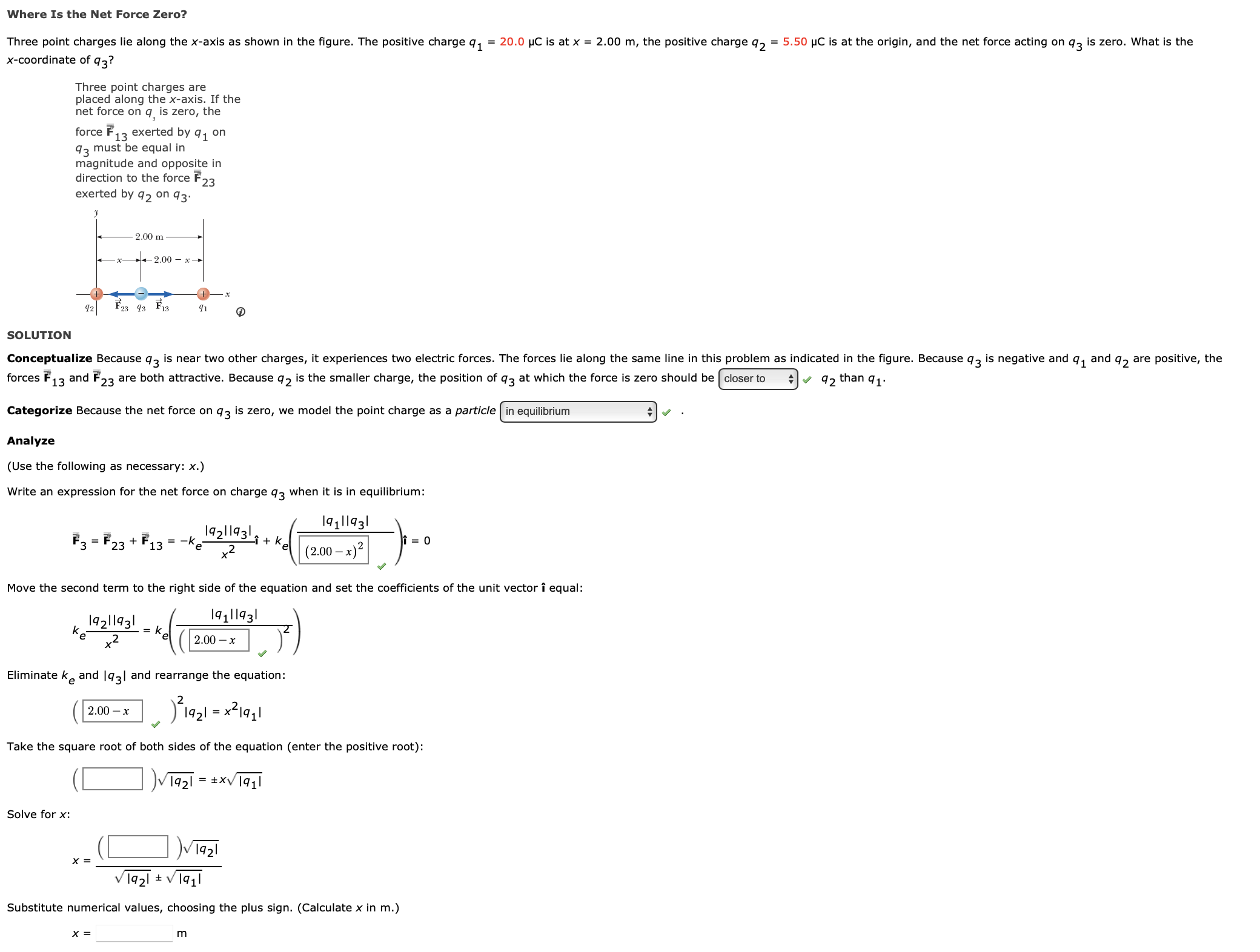 Solved x-coordinate of q3 ? Three point charges are placed | Chegg.com