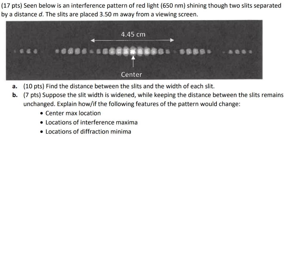 Solved (17 pts) Seen below is an interference pattern of red | Chegg.com