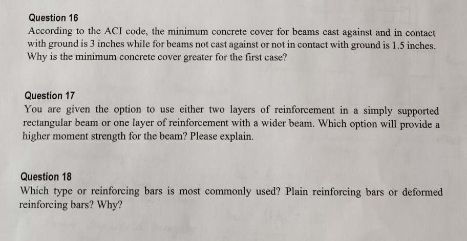 Solved Question 16 According to the ACI code, the minimum | Chegg.com