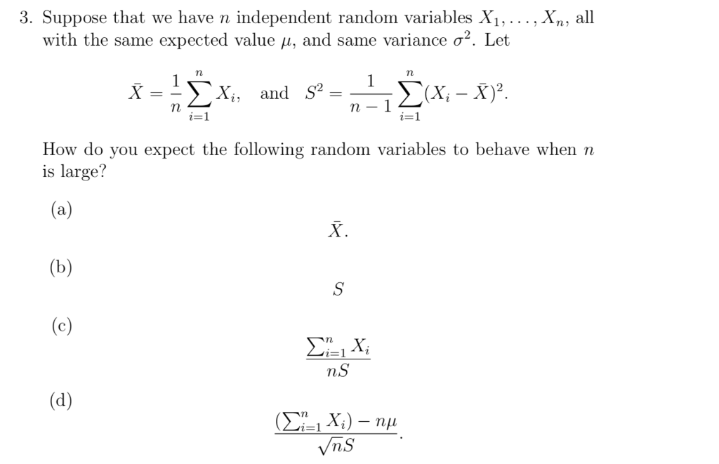 Solved 3. Suppose that we have n independent random | Chegg.com