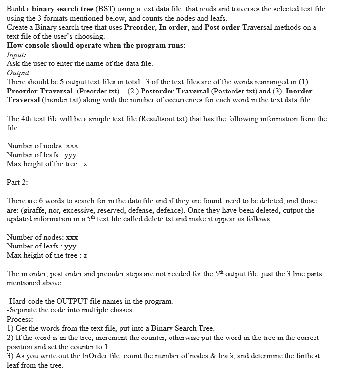 Solved Build a binary search tree (BST) using a text data | Chegg.com
