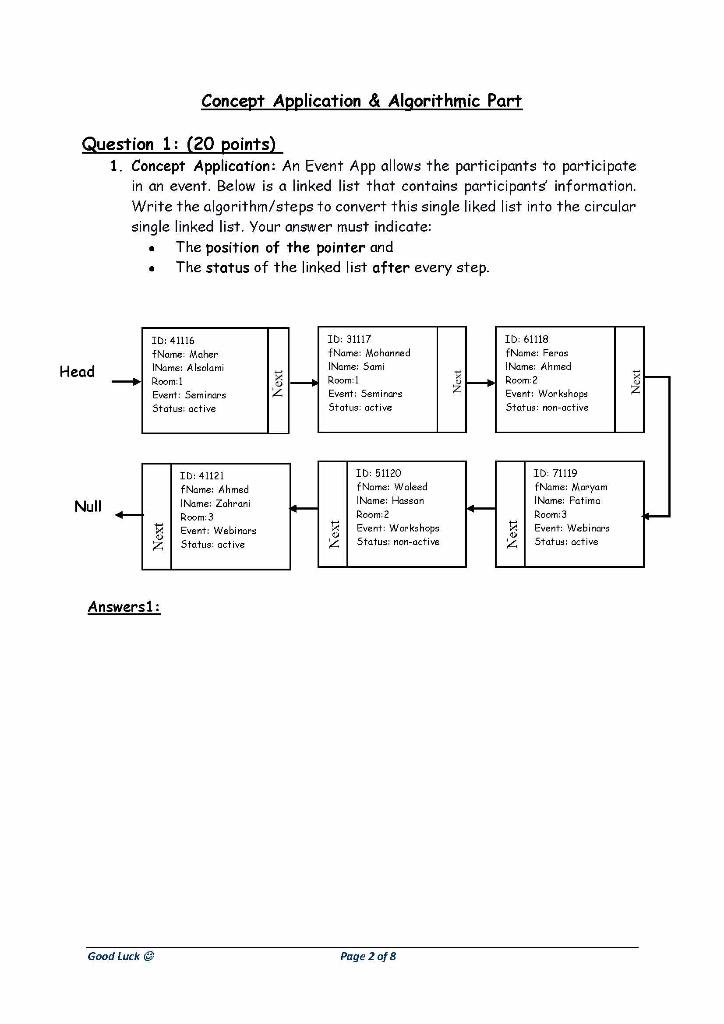 Solved Concept Application & Algorithmic Part Question 1: | Chegg.com