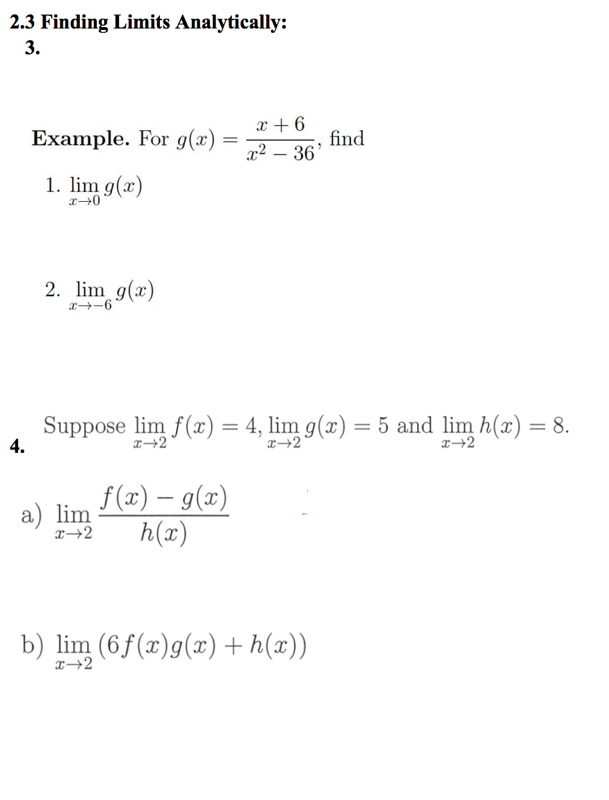 Solved 2.3 Finding Limits Analytically: 3. X + 6 Example. | Chegg.com