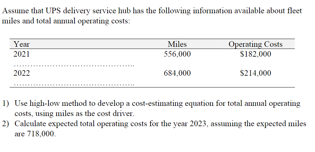 Solved Assume that UPS delivery service hub has the | Chegg.com