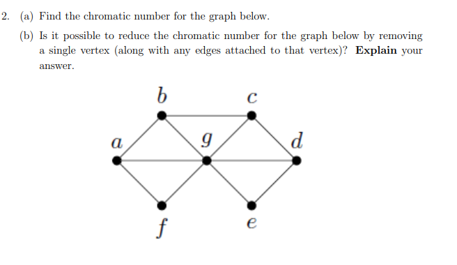 Solved 2. (a) Find the chromatic number for the graph below. | Chegg.com