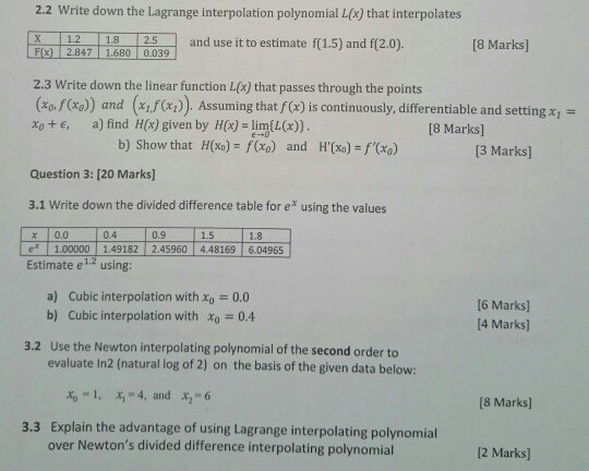 Solved 22 Write Down The Lagrange Interpolation Polynomial 8022
