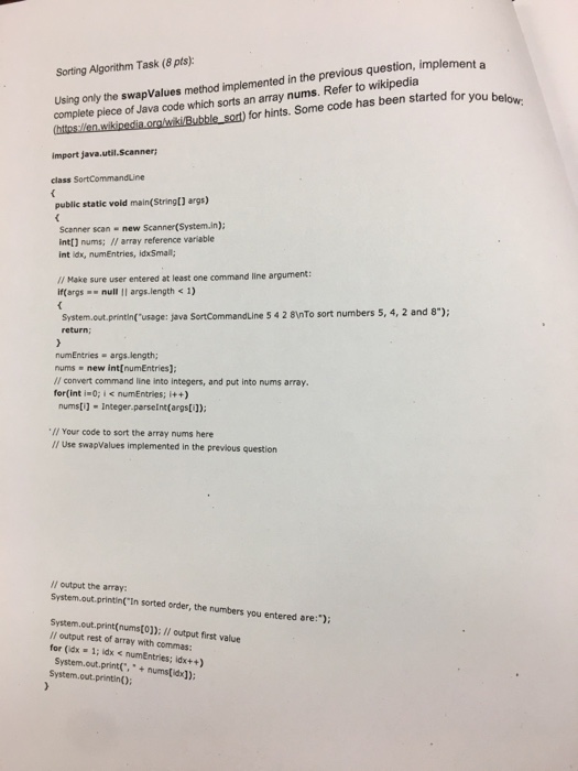 Solved Using only the swapValues method implemented in the | Chegg.com