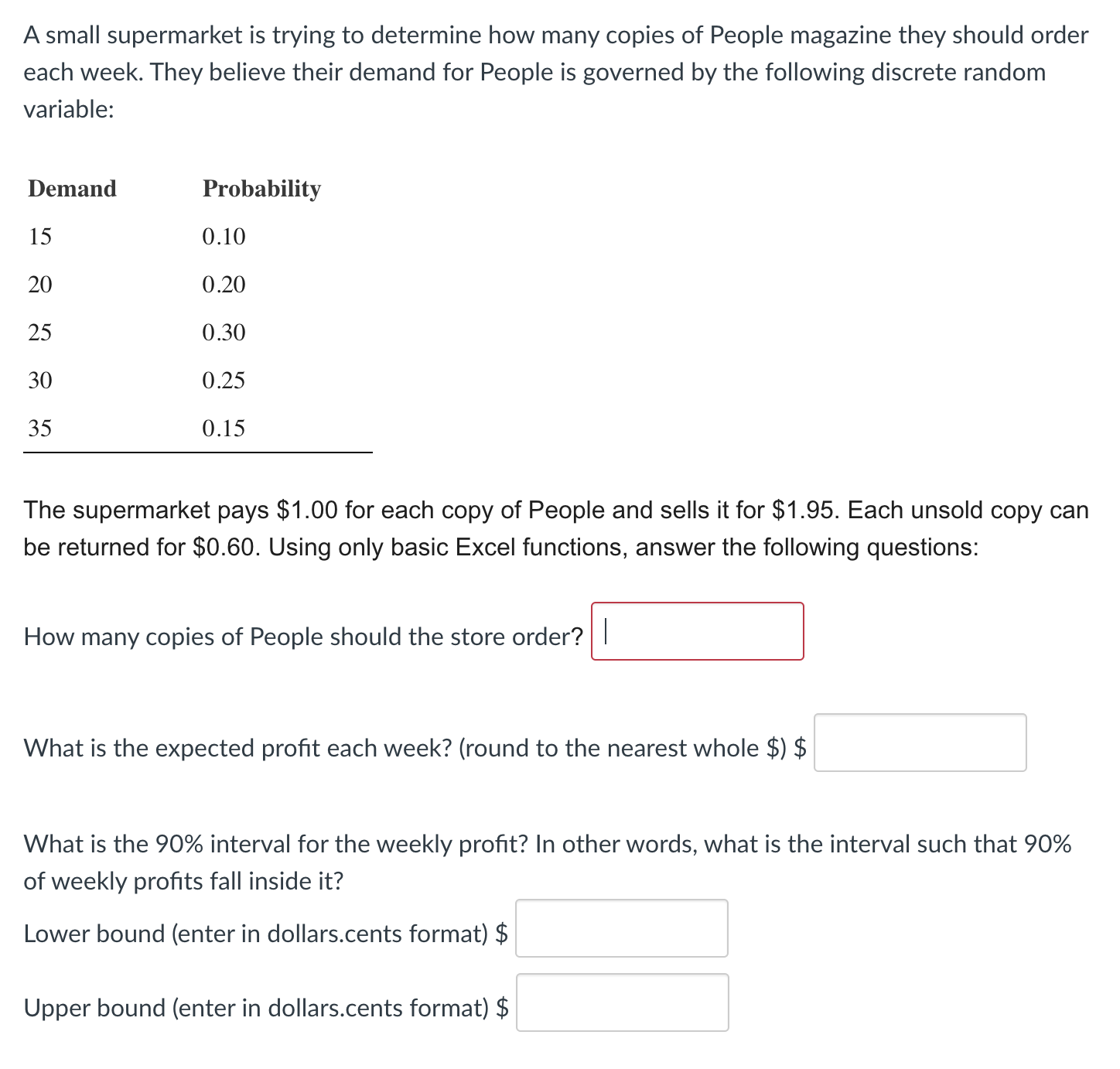 Solved Please solve using excel and give the answers. A | Chegg.com