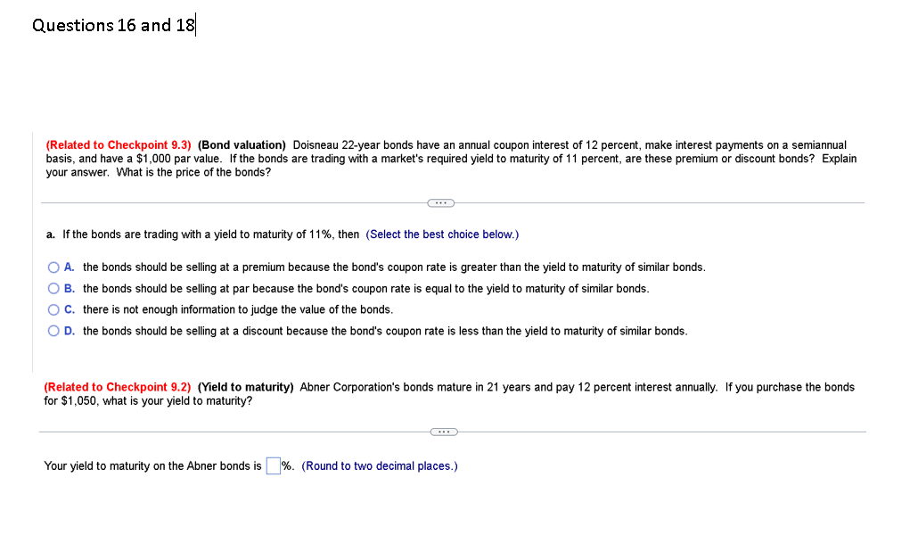 Solved Questions 16 and 18 basis, and have a $1,000 par | Chegg.com