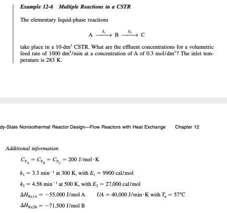 Example 12-6 Multiple Reactions in a CSTR The | Chegg.com