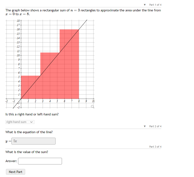 Solved Part 1 ﻿of 4The graph below shows a rectangular sum | Chegg.com