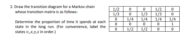 Solved 2. Draw the transition diagram for a Markov chain | Chegg.com