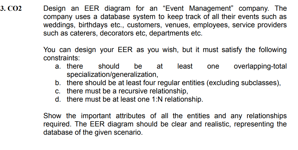 Solved Design an EER diagram for an "Event Management" | Chegg.com
