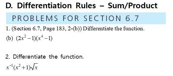 Solved D. Differentiation Rules – Sum/Product PROBLEMS FOR | Chegg.com