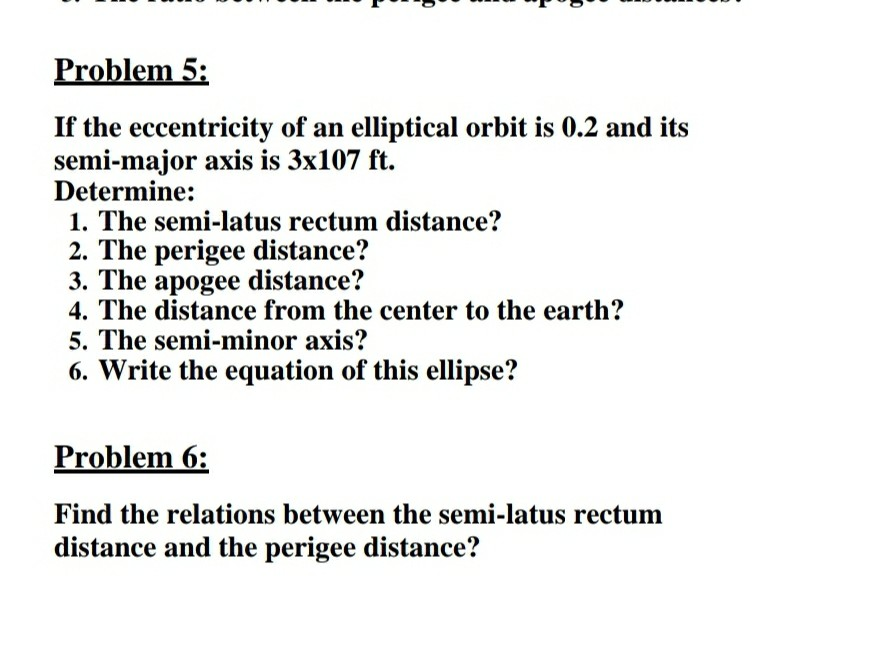 Solved Problem 5: If the eccentricity of an elliptical orbit | Chegg.com