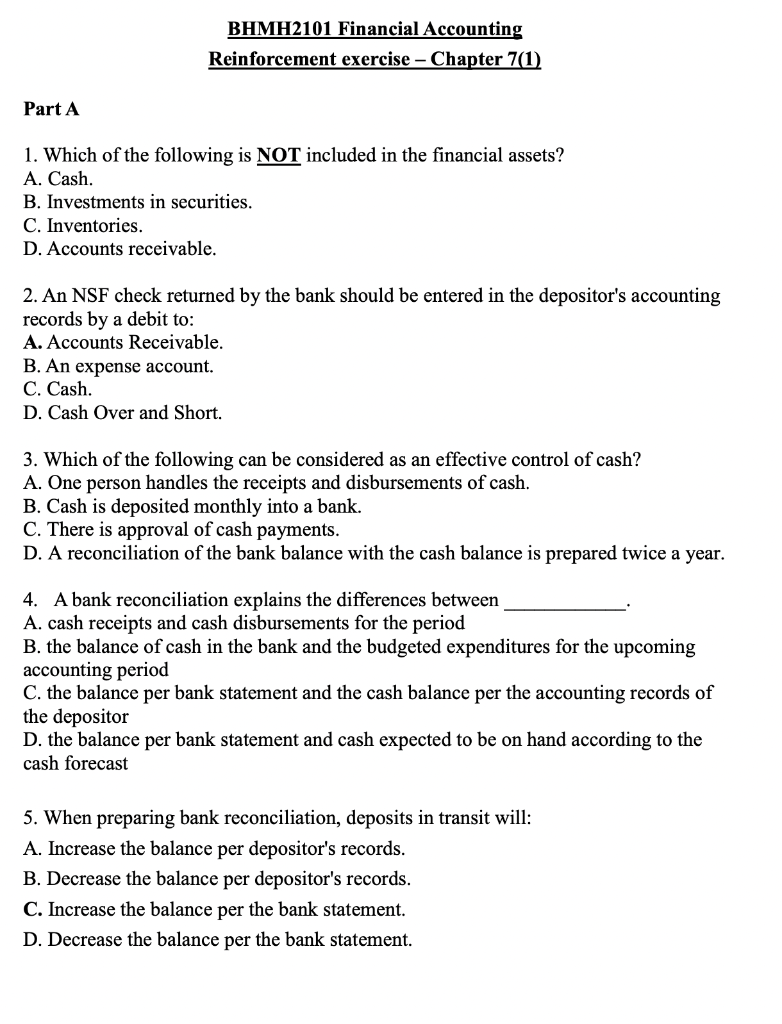 Solved BHMH2101 Financial Accounting Reinforcement exercise | Chegg.com