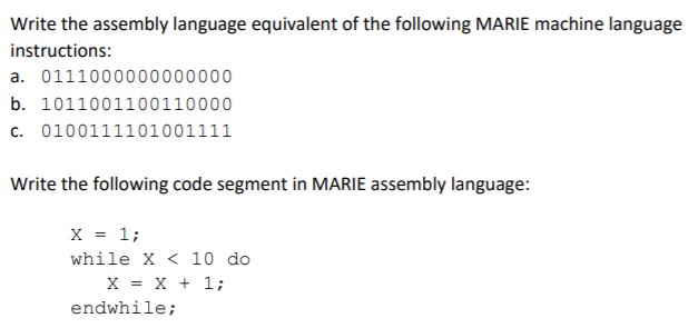 Solved Consider the MARIE program below. a. List the | Chegg.com