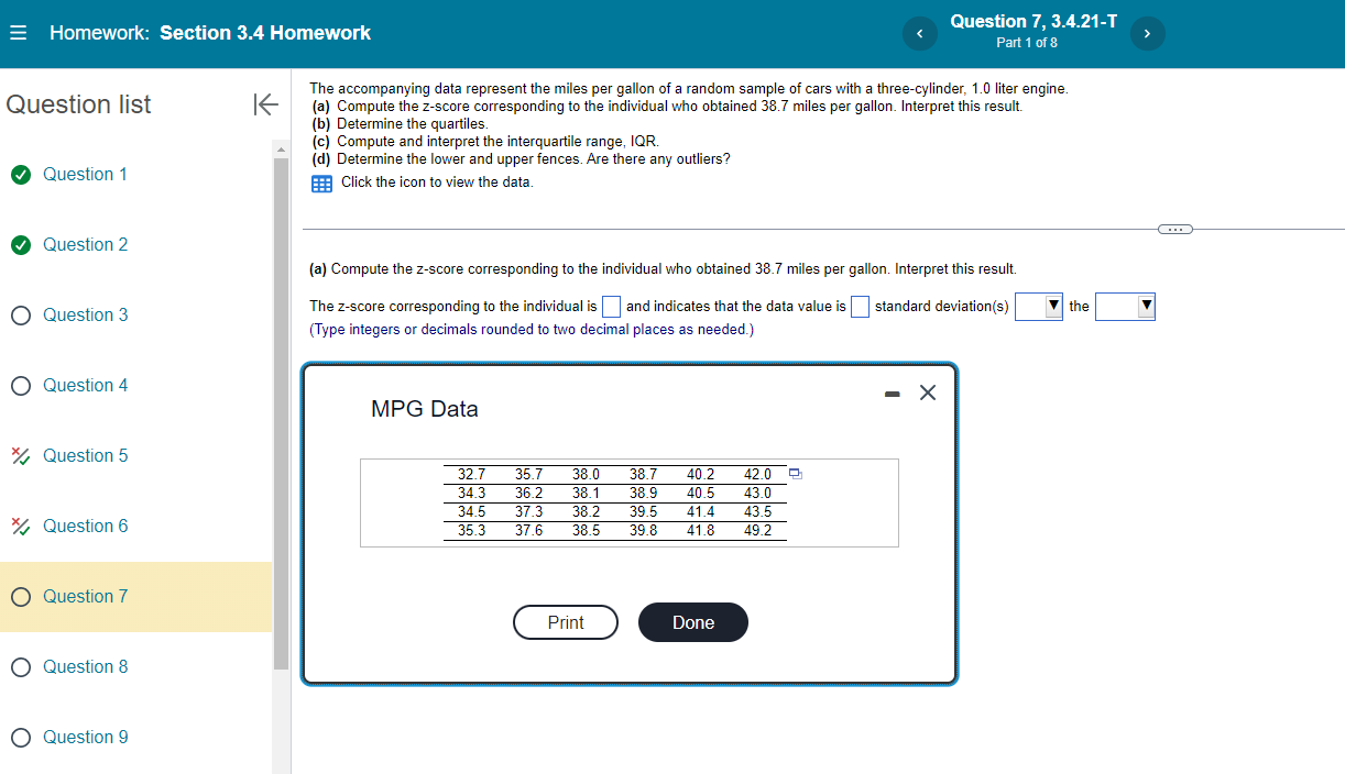 Solved lestion list The accompanying data represent the | Chegg.com