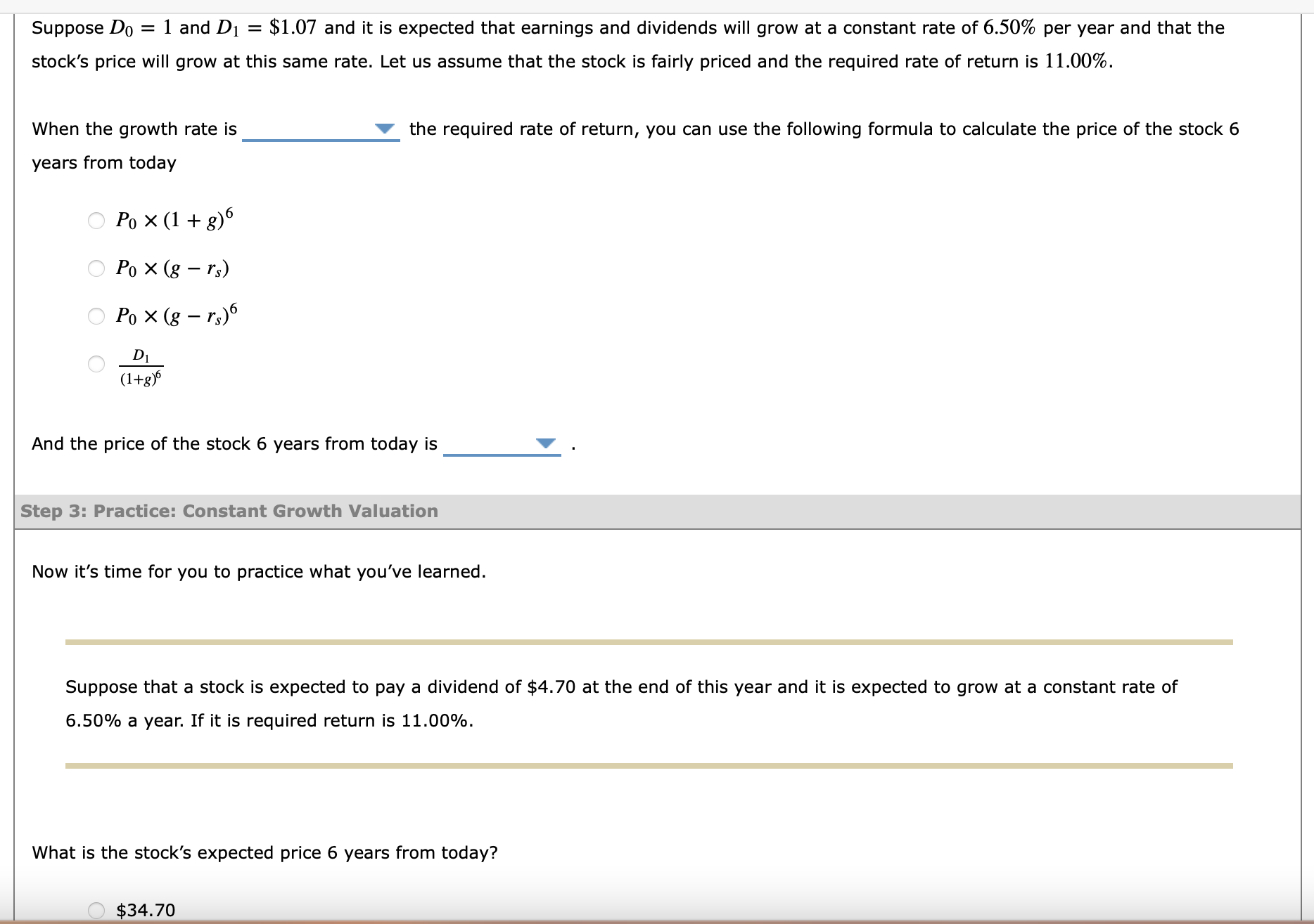 Solved Suppose D0=1 and D1=$1.07 and it is expected that | Chegg.com