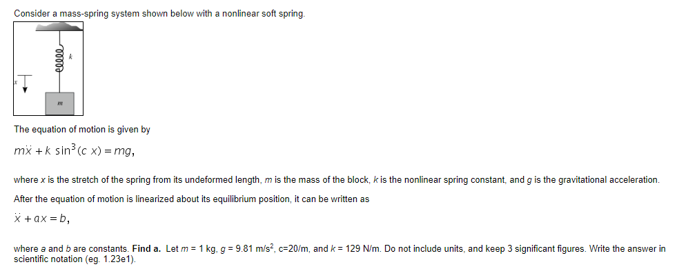 Solved Consider a mass-spring system shown below with a | Chegg.com