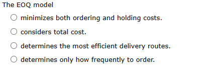 Solved The EOQ model minimizes both ordering and holding | Chegg.com