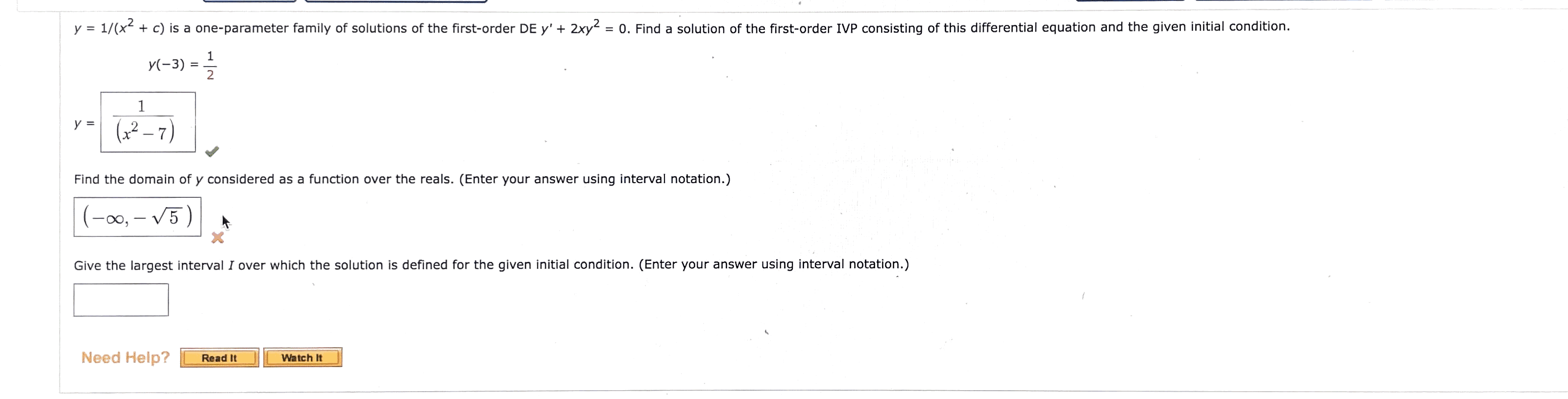 Solved y = 1/(x2 + c) is a one-parameter family of solutions | Chegg.com