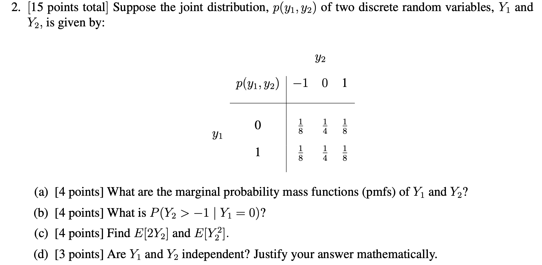Solved 2 [15 Points Total ] Suppose The Joint Distribution
