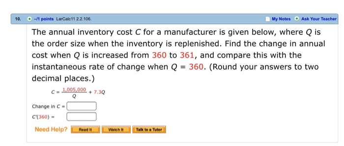 Solved 10 1 Points Larcalc11 2 2 106 My Notes Ask Your