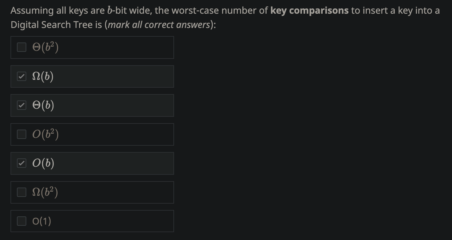Solved Assuming all keys are b-bit wide, the worst-case | Chegg.com