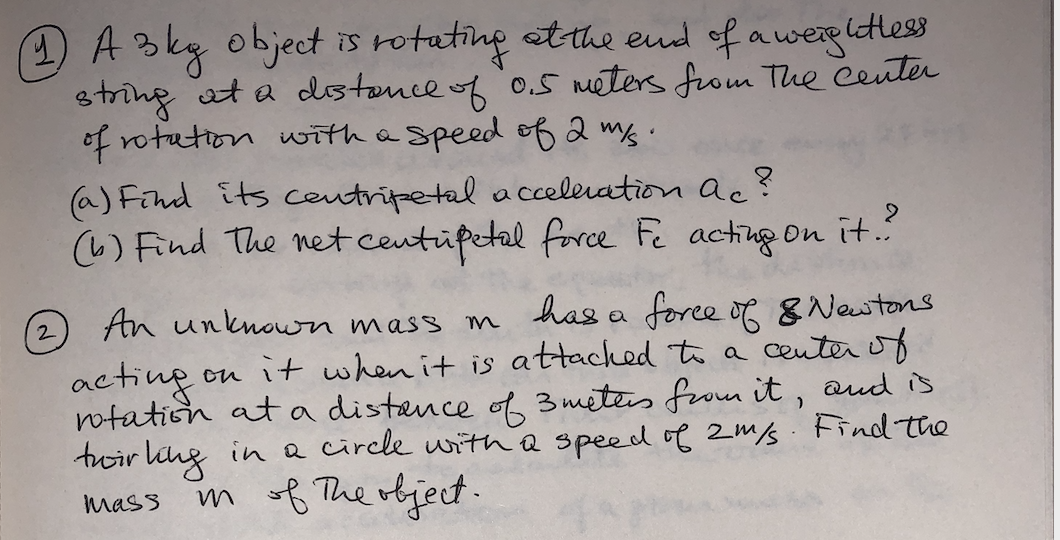 Solved A 3kg object is rotating at the end of a weightless | Chegg.com