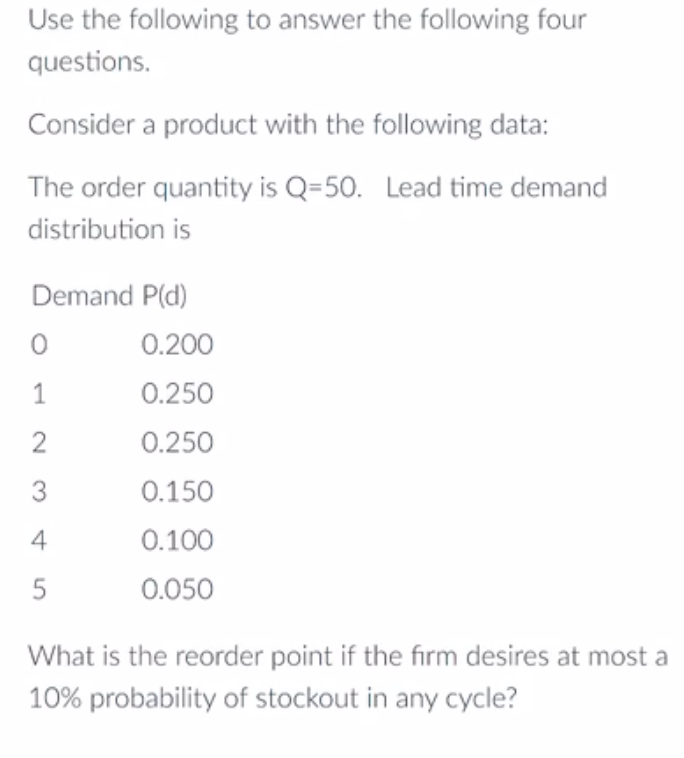 Solved Use the following to answer the following four | Chegg.com
