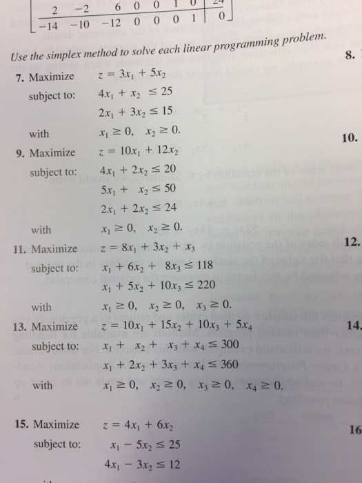 Solved -2 60010144 0 -14 -10 -12 0 0 0 Use the simplex | Chegg.com