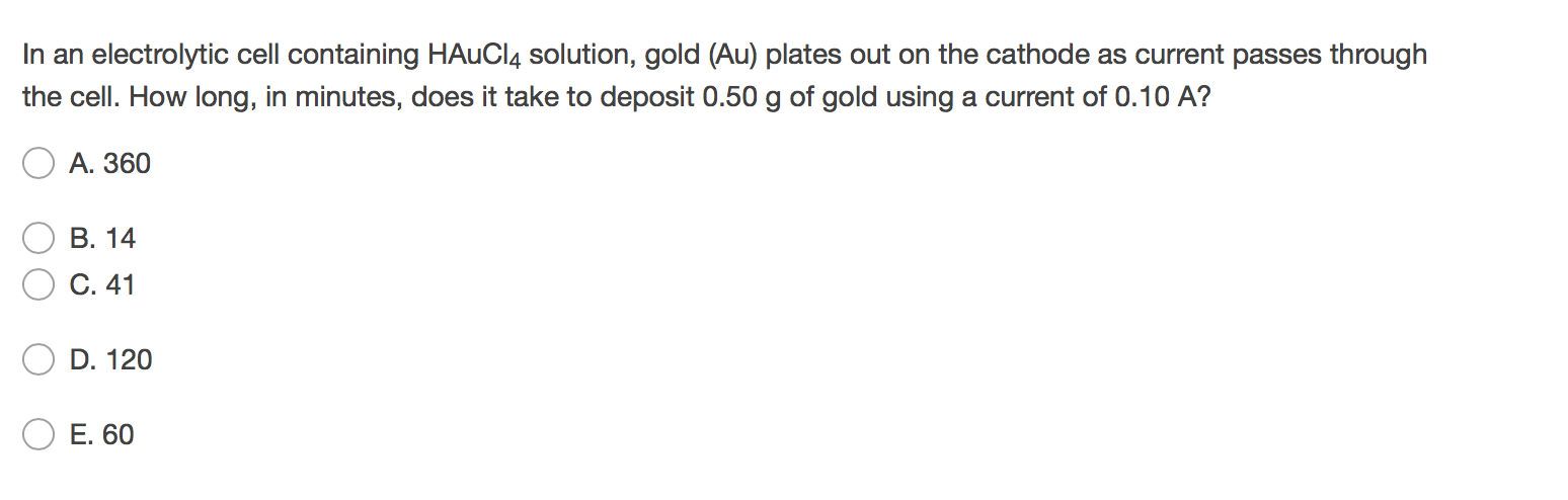 Solved In an electrolytic cell containing HAuCl4 solution, | Chegg.com