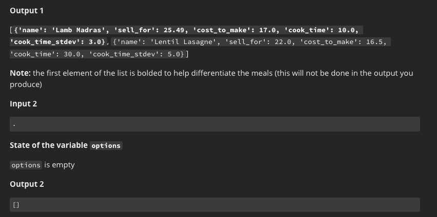 Solved R. 1. Interpreting a list of meals This task will | Chegg.com