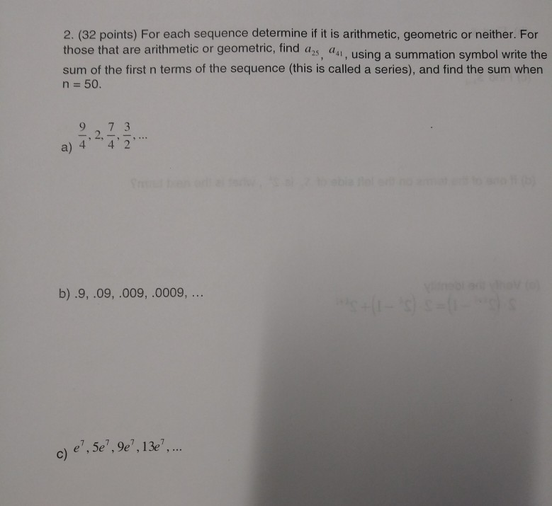Solved 2. (32 points) For each sequence determine if it is | Chegg.com