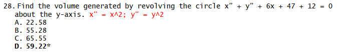 Solved 28. Find the volume generated by revolving the circle | Chegg.com