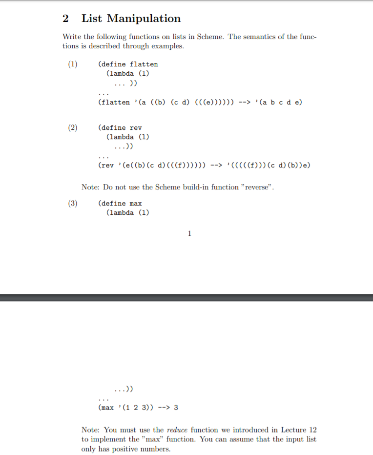 Solved 2 List Manipulation Write the following functions on | Chegg.com