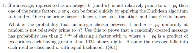 Solved 4. If a message, represented as an integer k(modn), | Chegg.com