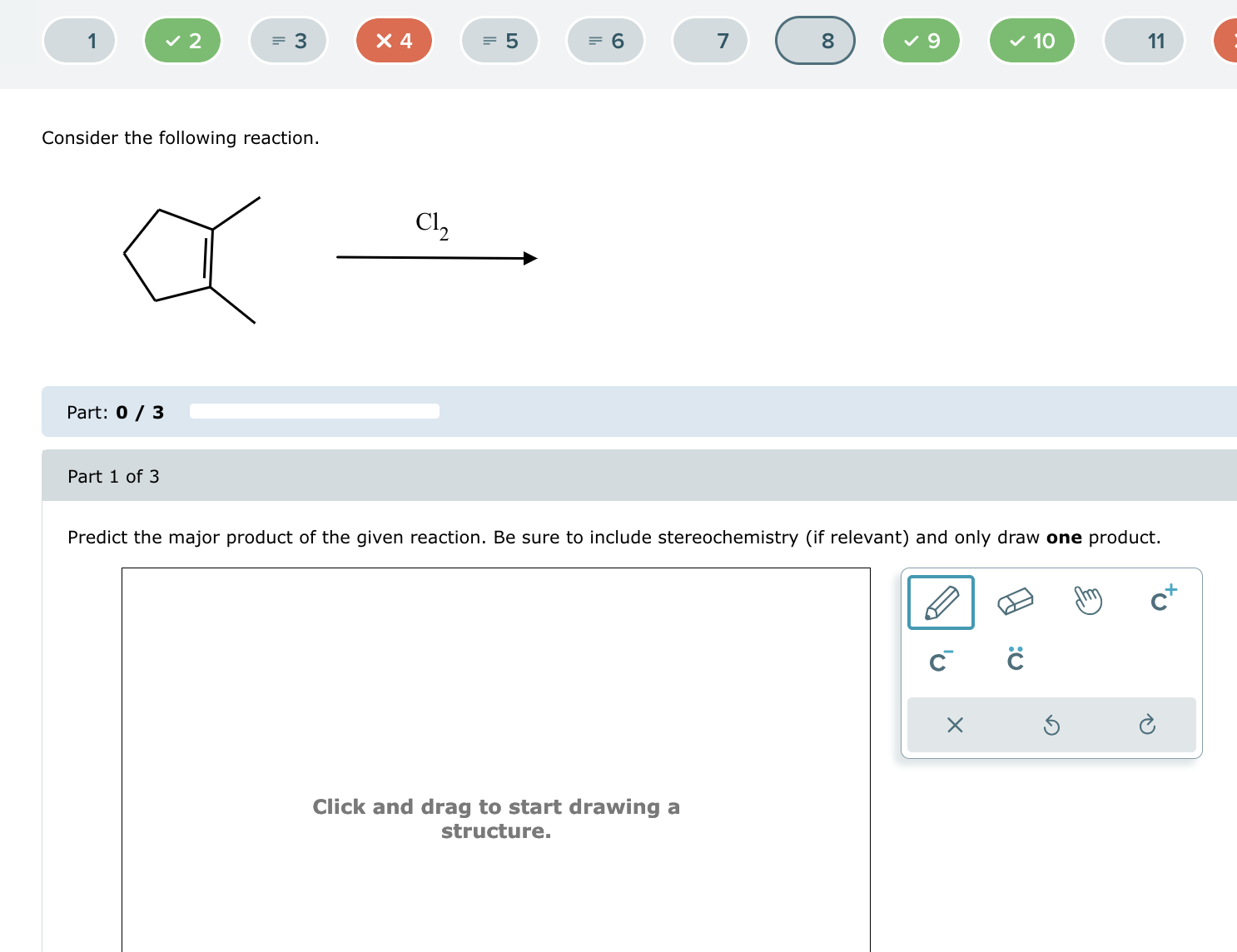 Solved Consider the following reaction. Cl2 Part: 0 / 3 | Chegg.com