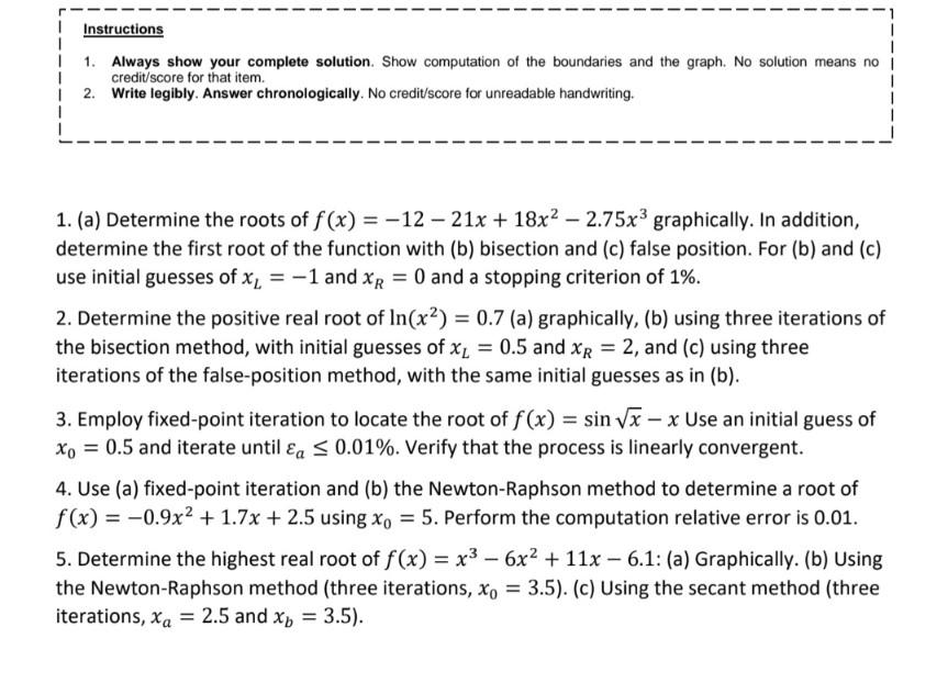 Solved Instructions 1 1. 1 1 2. 1 Always show your complete | Chegg.com